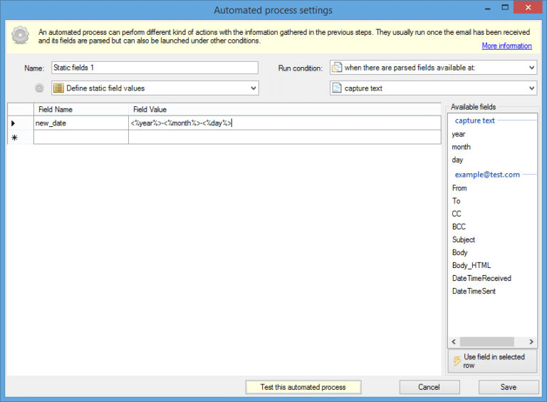 How to arrange separately captured text values into one - Parsing email software