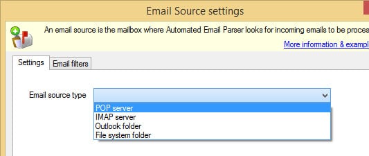 POP email sources - Email Parser software