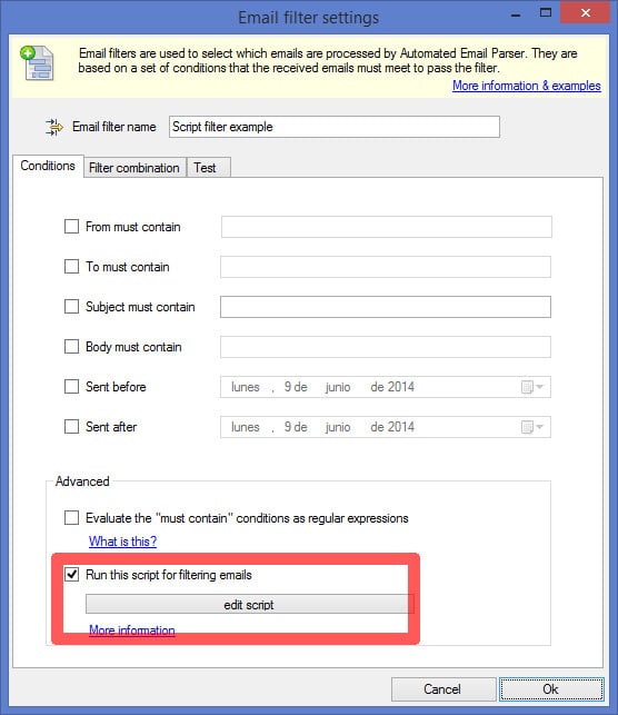 Using scripts to filter emails - Email Parser software