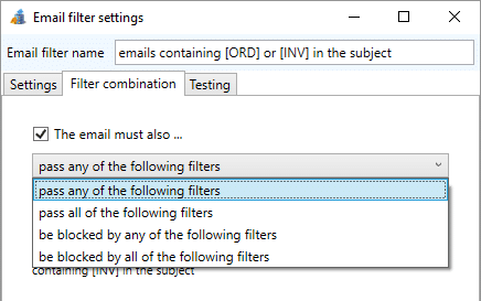 Combining multiple filters to build complex filter rules - Email Parser software