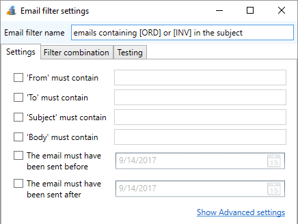 Combining multiple filters to build complex filter rules - Email Parser software