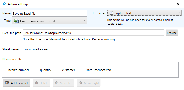 Exporting email contents to Excel - Email Parser software