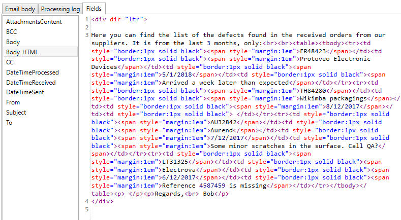 How to parse a HTML table and export to Excel - Email Parser software