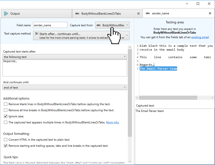 Capturing Text With Filtering And Replacing Email Parser Software